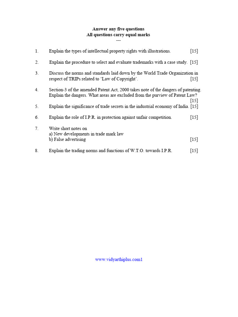 IPR Question PAPER 2022 | PDF