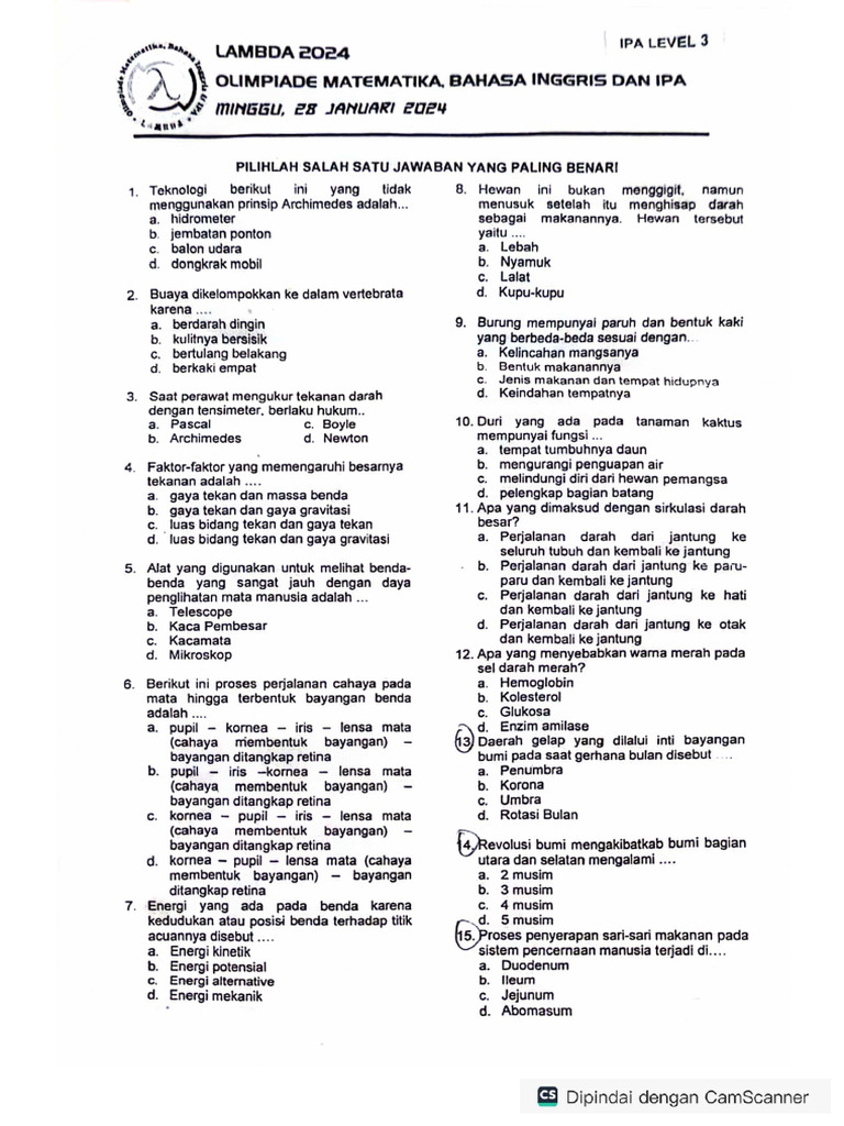 Soal Lambda Ipa Level 3 | PDF