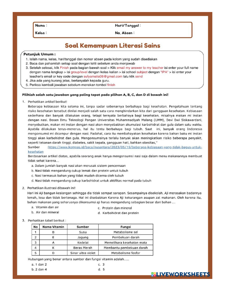 SOAL KEMAMPUAN LITERASI SAINS | PDF
