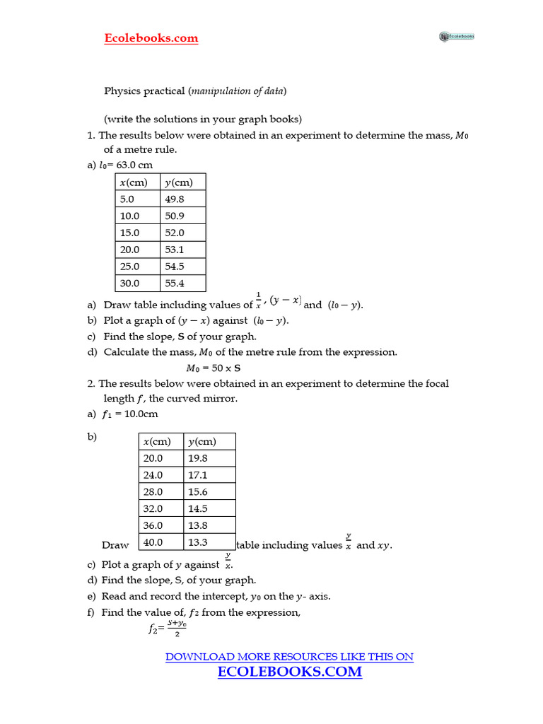S4 PHYSICS PRATICAL WORK REVISION & PAST PAPERS (ecolebooks.com) | PDF