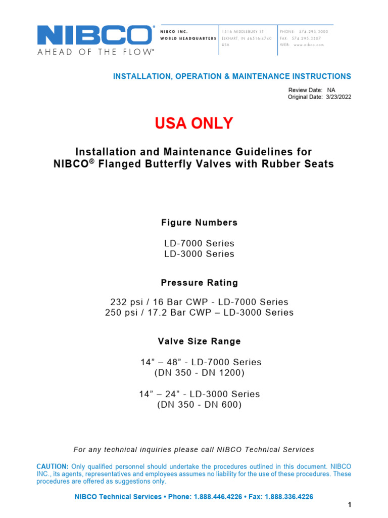 LD7000 LD3000 Series Butterfly Valves NPS 14-48 - OM | PDF | Valve | Screw