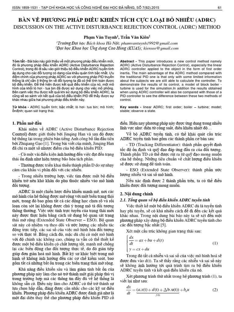 Discussion On The Active Disturbance Rejection Control (Adrc) Method | PDF