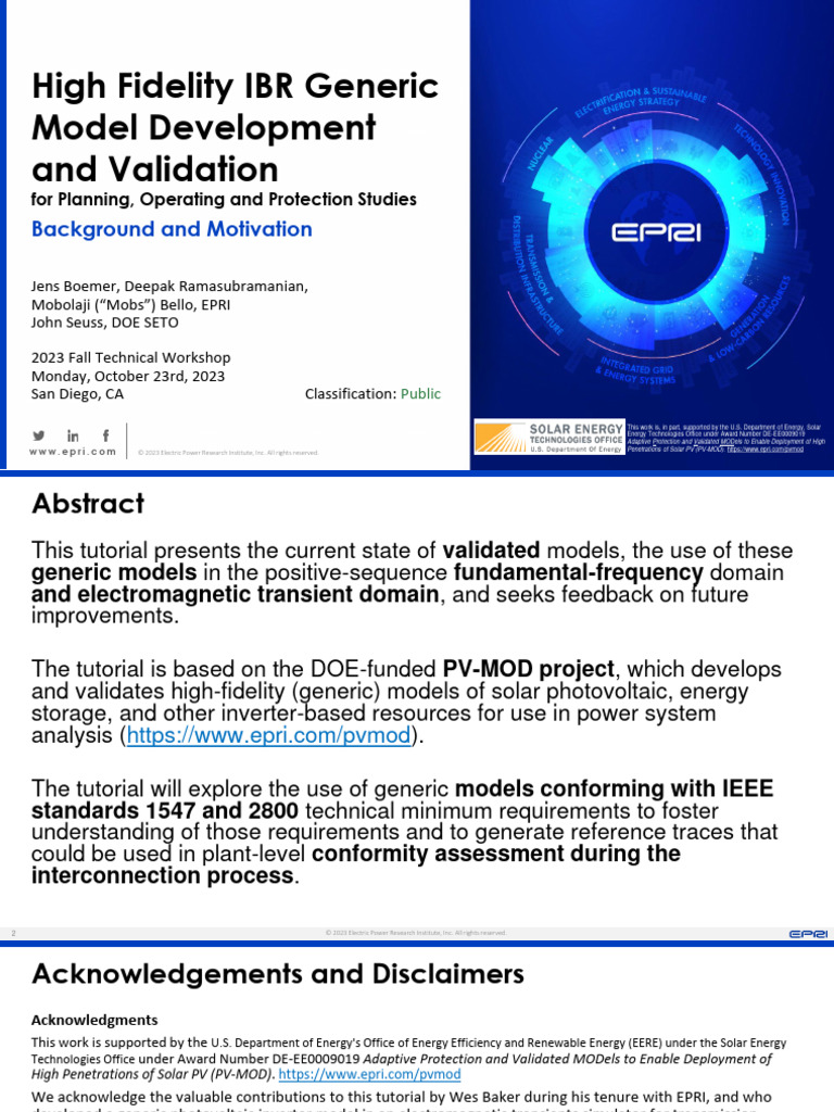 High Fidelity IBR Generic Model Development and Validation For Planning ...