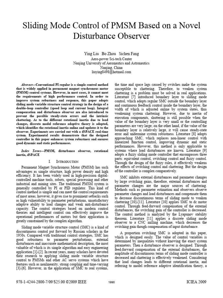 Sliding Mode Control for PMSM | PDF | Control Theory | Electricity