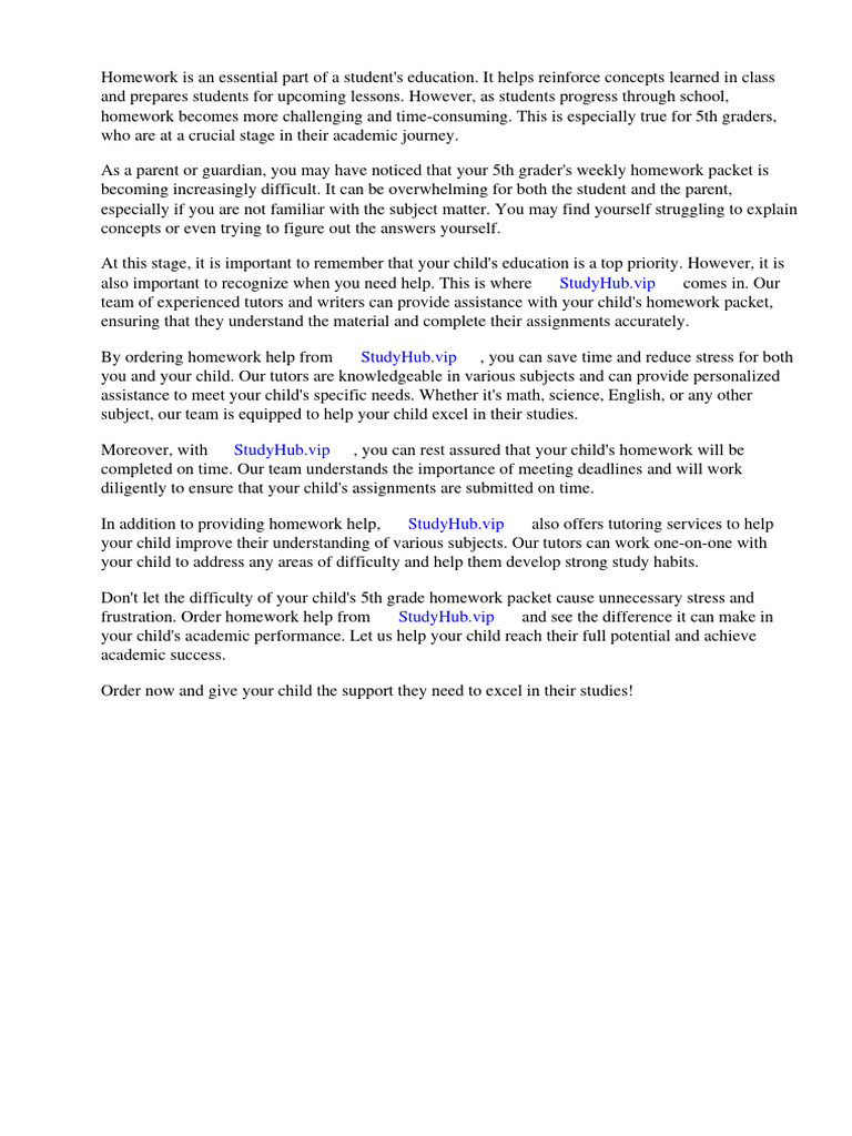 5th Grade Weekly Homework Packet | PDF | Homework | Worksheet