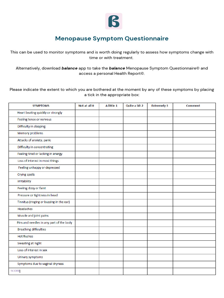 Menopause Symptoms Questionnaire 1 | PDF | Wellness