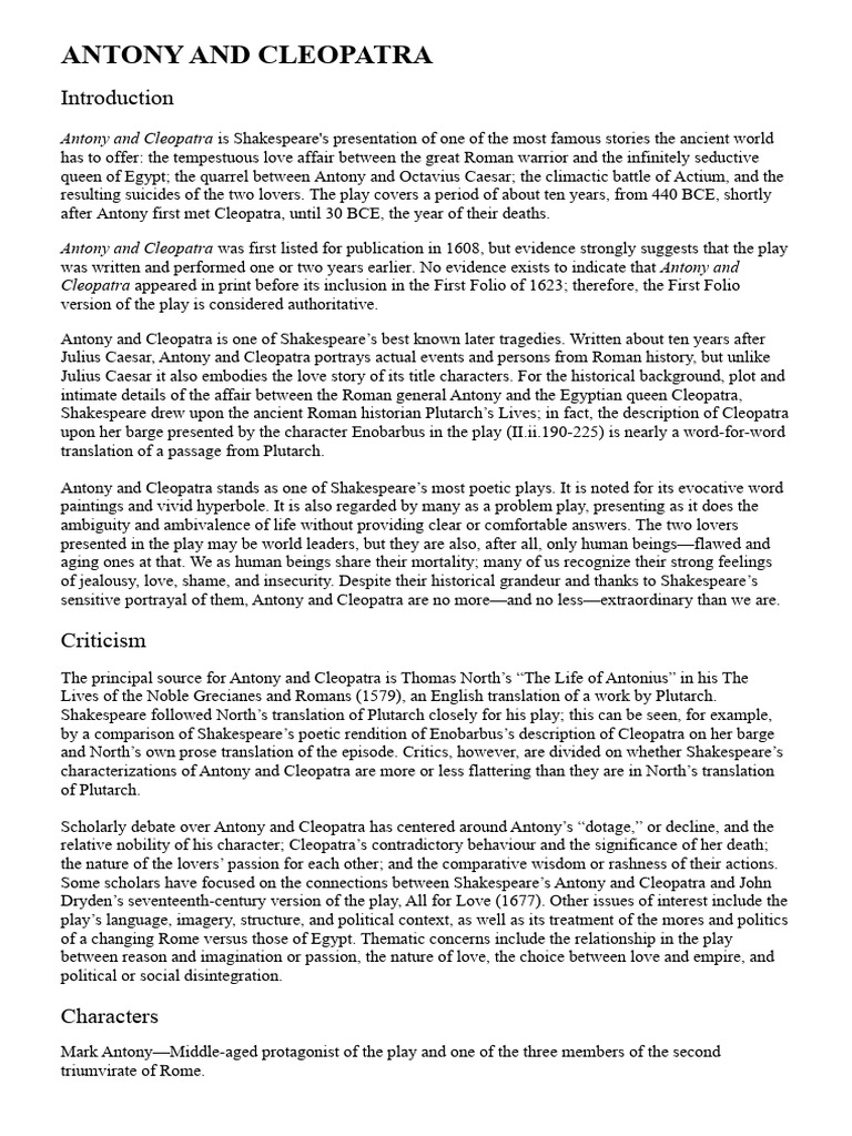 Antony and Cleopatra | PDF | Mark Antony | Augustus