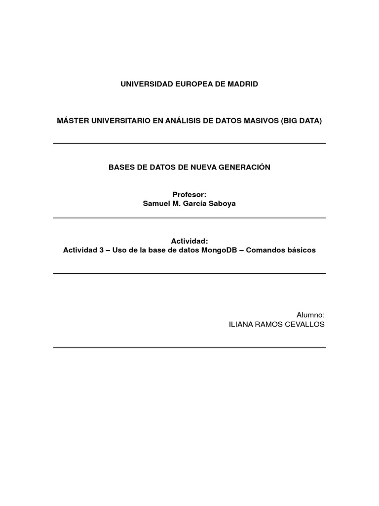 Actividad 03-Uso de La Base de Datos de MongoDB - Comandos Básicos | PDF | Bilbo Baggins | Bases ...