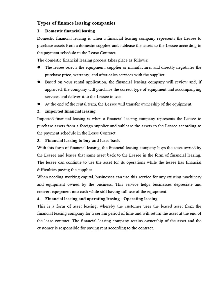 Types of Finance Leasing Companies | PDF
