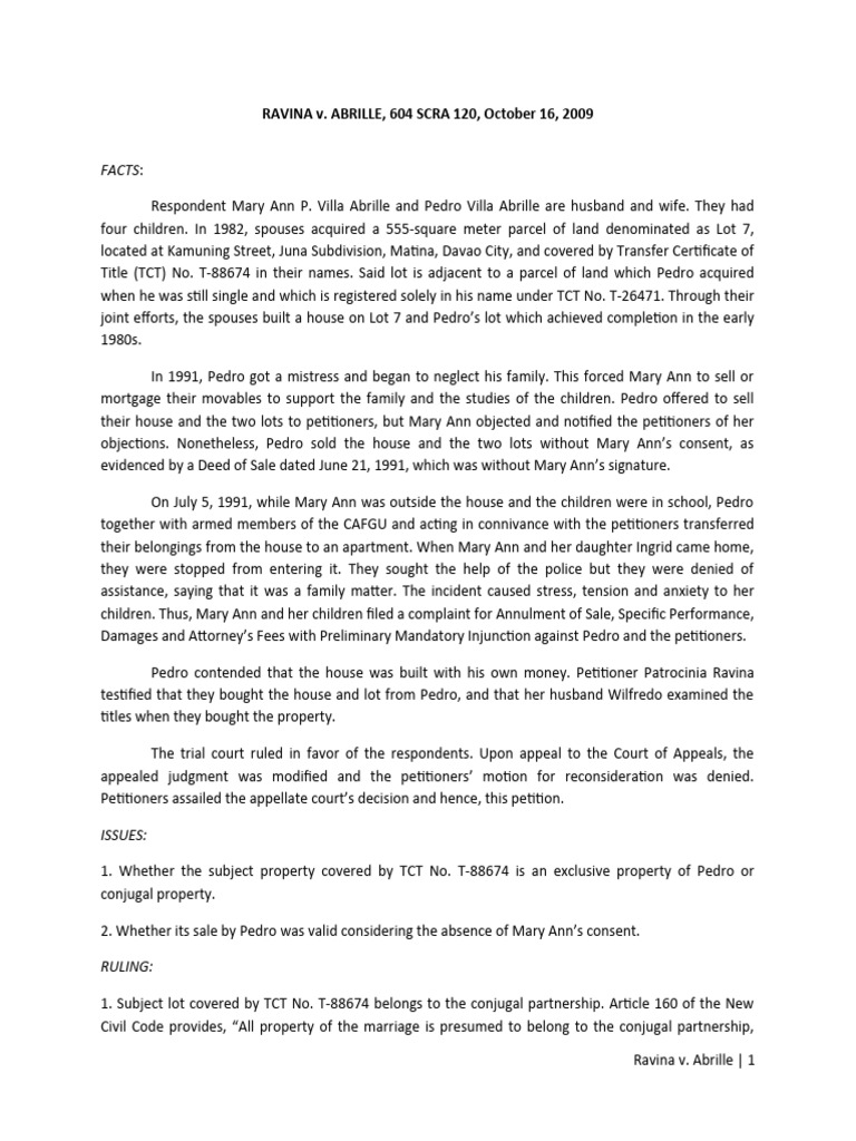 Ravina v. Abrille (Case Digest) | PDF | Appeal | Offer And Acceptance