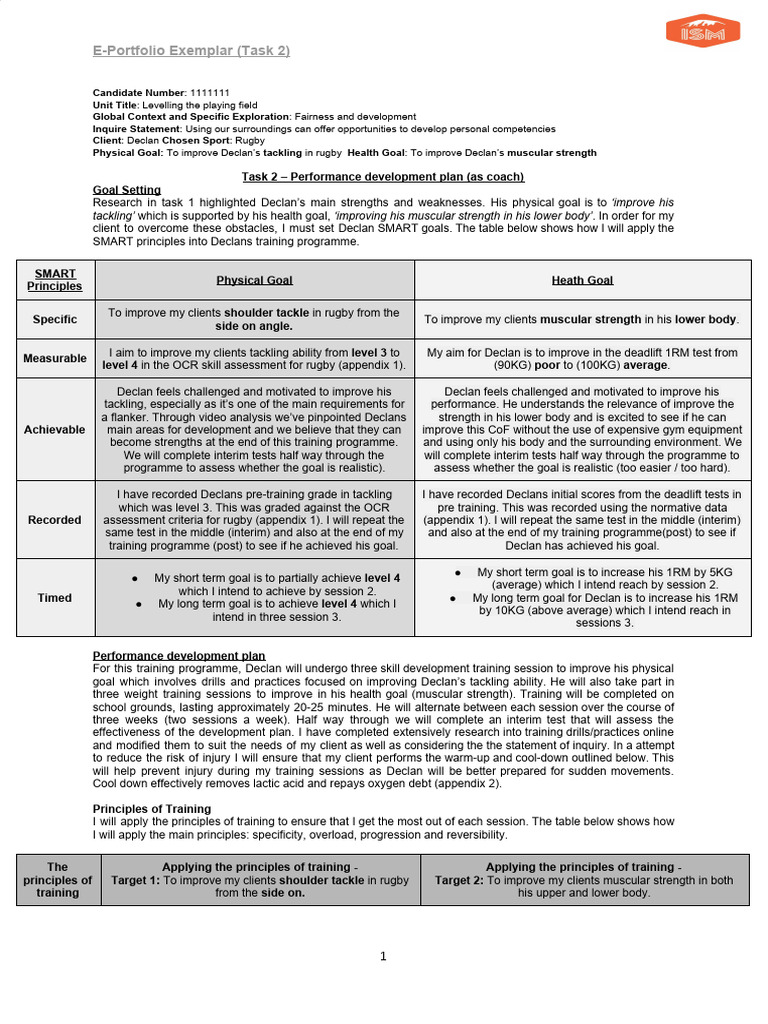 E Portfolio Task 2 Exemplar - Performance Development Plan - As Coach | Download Free PDF ...