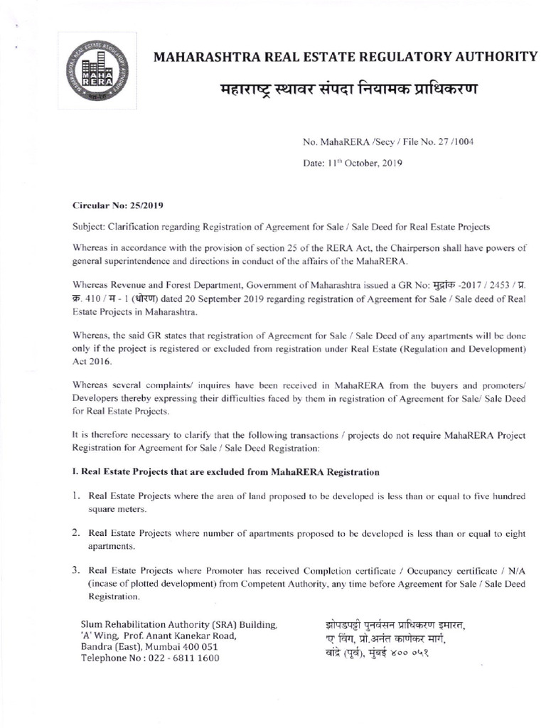 65 Clarification Regarding Registration of Agreement For Sale Sale Deed ... 65 Clarification Regarding Registration of Agreement For Sale Sale Deed ...