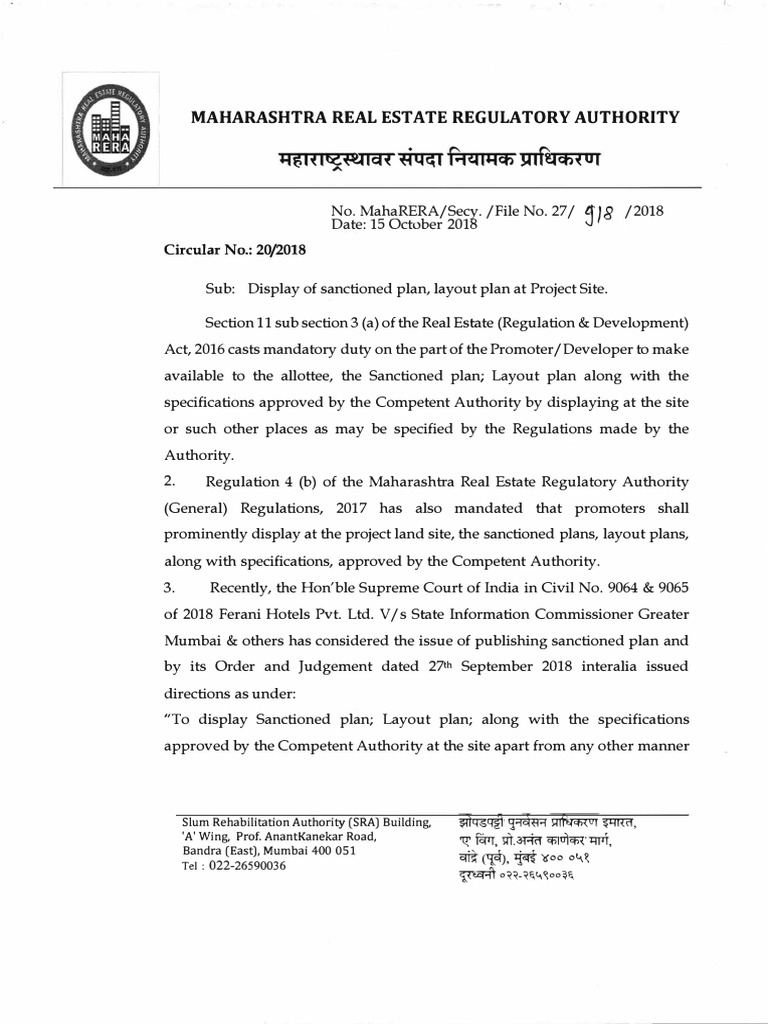 76 Circular on Display of sanctioned plan layout plan at Project Site ...