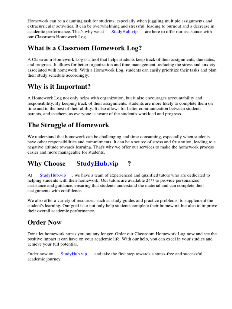 Classroom Homework Log | PDF | Homework