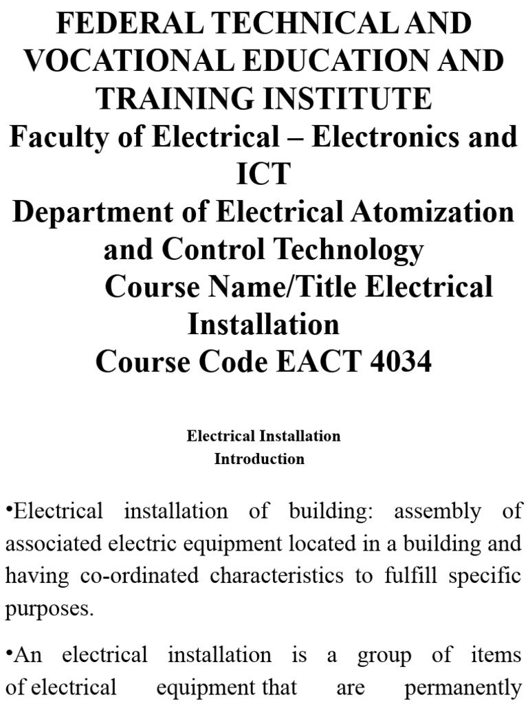 Electrical Installation 1 Pdf Electrical Wiring Direct Current