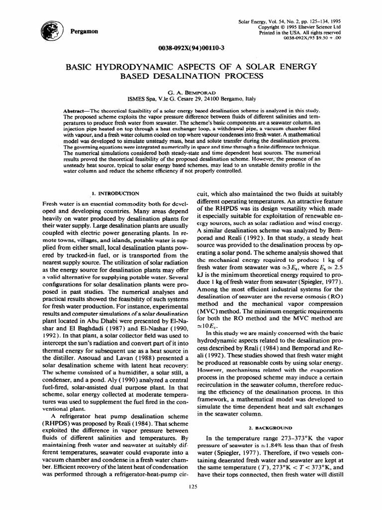 Basic Hydrodynamic Aspects of A Solar Energy Based Desalination Process ...
