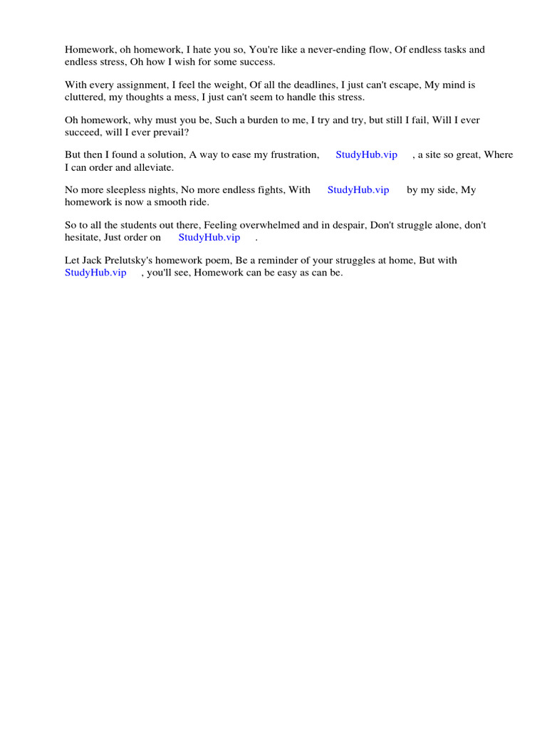 Homework Poem by Jack Prelutsky | PDF | Poetry | Homework