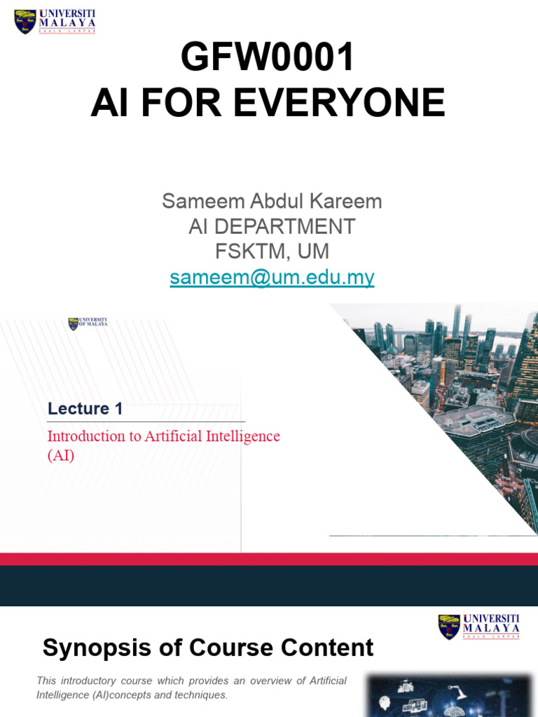 Lecture 1 Introduction To Artificial Intelligence (AI) | PDF | Artificial Intelligence ...