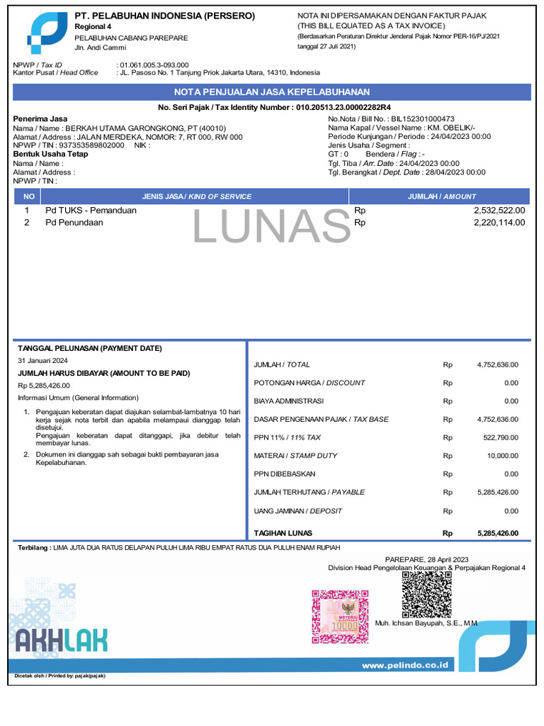 Nota Jasa Kepelabuhanan | PDF