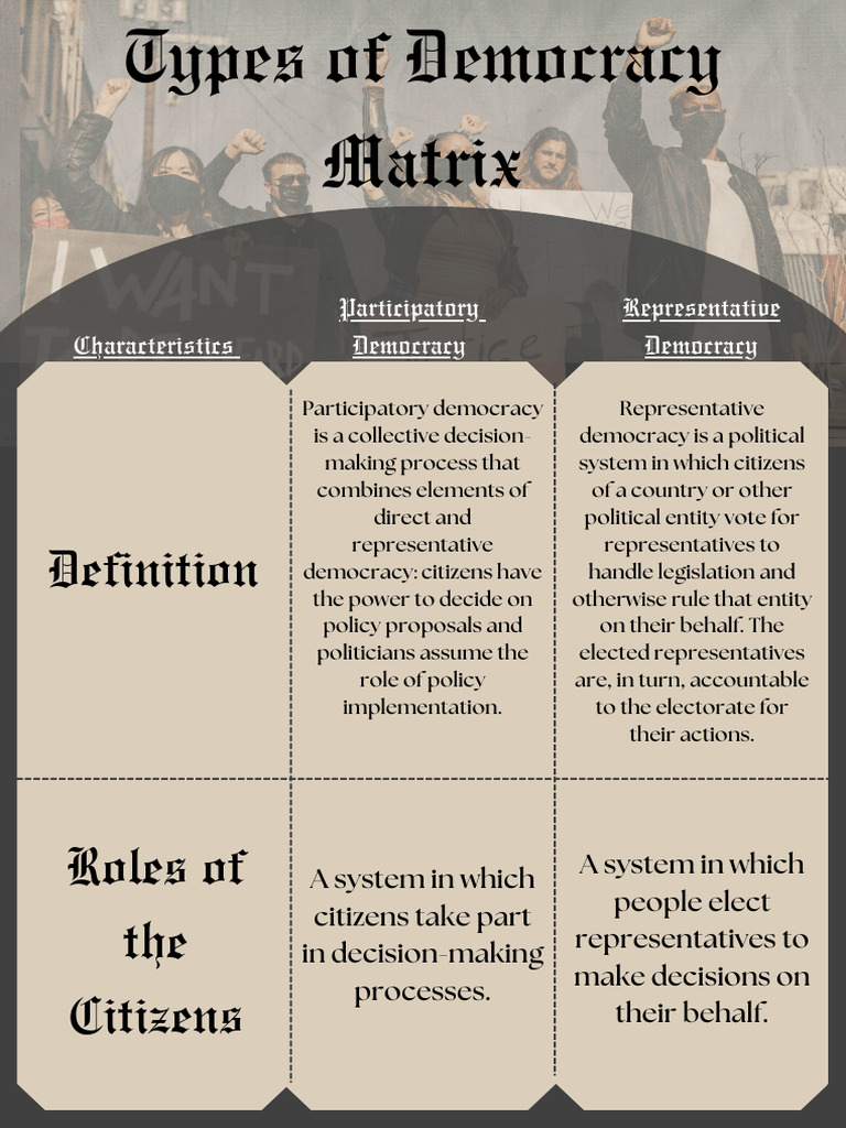 Types of Democracy Matrix | PDF | Democracy | Political Ideologies