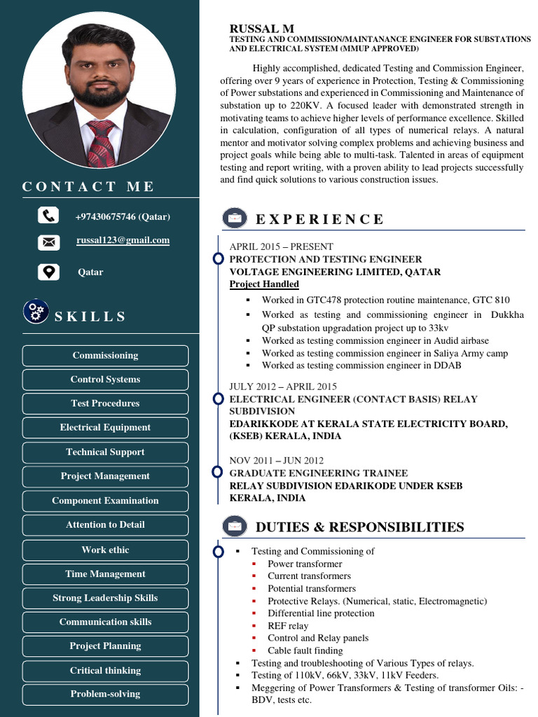 Russal CV | PDF | Electrical Substation | Engineer