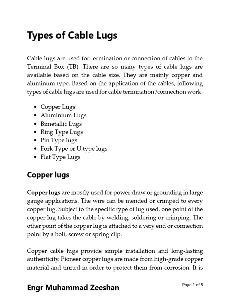 Types of Cable Lugs Explained | PDF | Electrical Connector | Copper