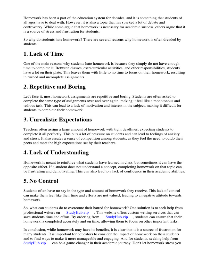Reasons Why Students Hate Homework | PDF | Homework | Teachers