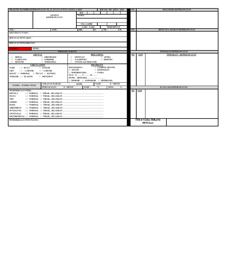 Form Askep Lengkap Satu Lembar | PDF