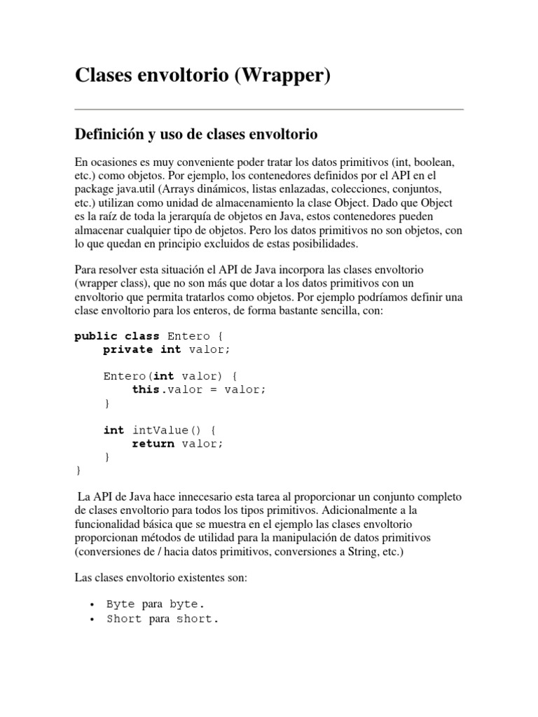 Wrapper Class | PDF | Java (lenguaje de programación) | Clase ...