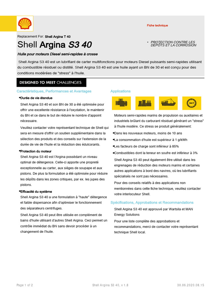 Shell Argina S3 40 : Lubrifiant Diesel | PDF | Huile de moteur