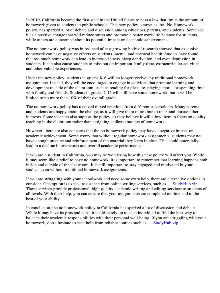 California's No Homework Policy Explained | PDF | Homework