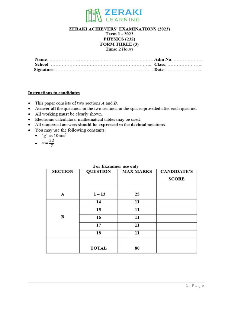 Physics Form 3 - Question Paper | PDF | Density | Force