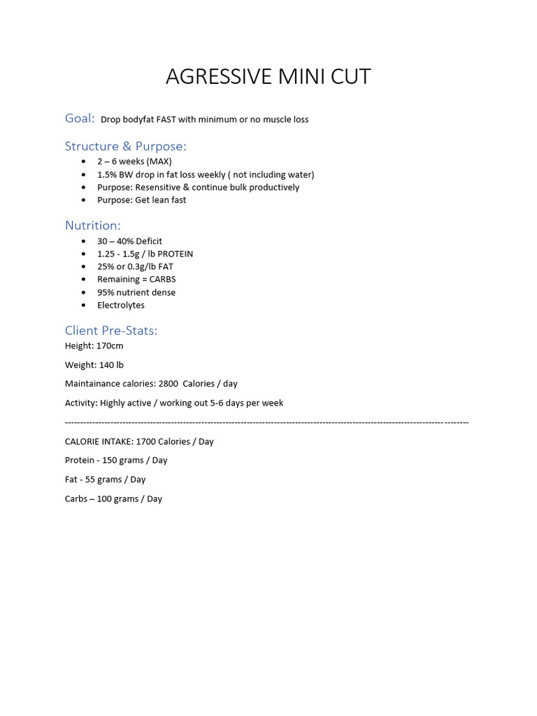 Agressive Mini Cut: Goal: Structure & Purpose | PDF | Finance & Money ...