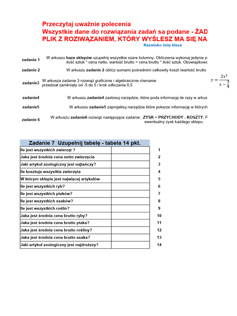 Praca Domowa Excel | PDF