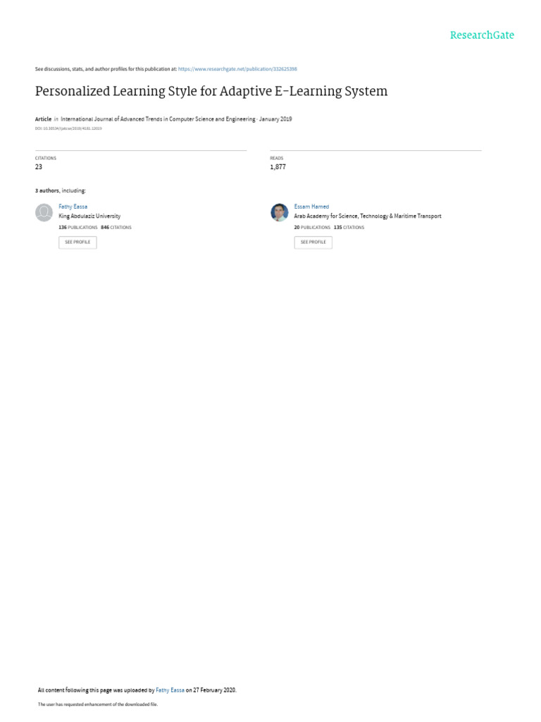 Personalized Learning Style For Adaptive E-Learnin | PDF | Educational ...