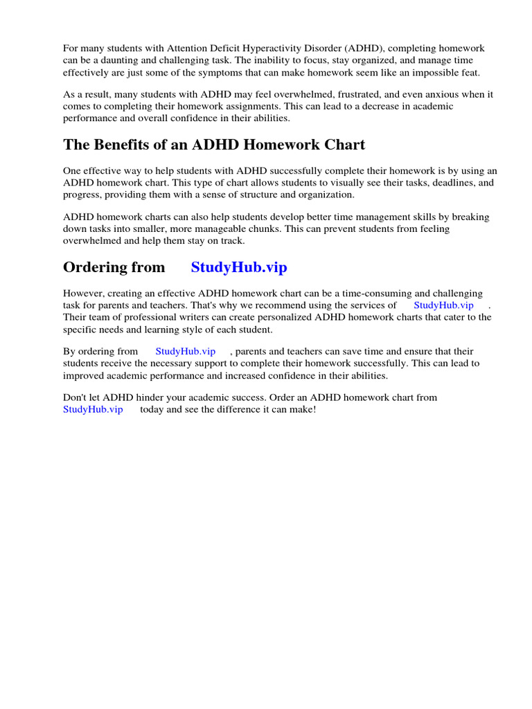 Adhd Homework Chart | PDF | Attention Deficit Hyperactivity Disorder ...