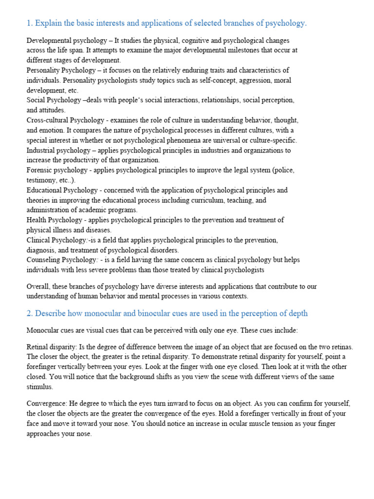 Explain The Basic Interests and Applications of Selected Branches of ...