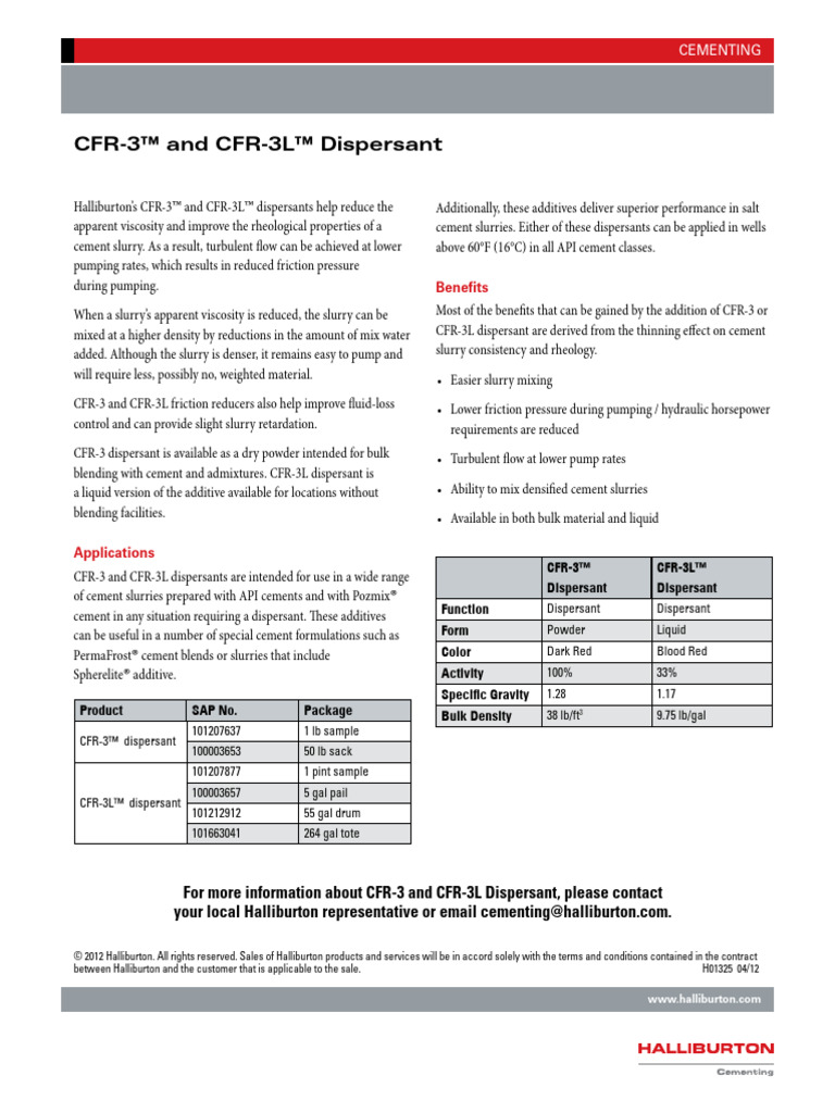 Halliburton - CFR 3&CFR 3L | PDF | Cement | Pump