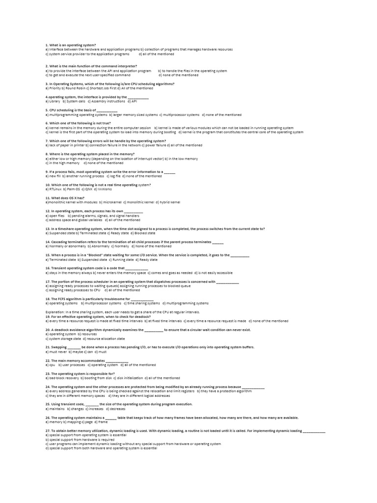 2 - Fybca 203 Os1 Mcqbank - 2020 2021 | PDF | Operating System | Kernel (Operating System)
