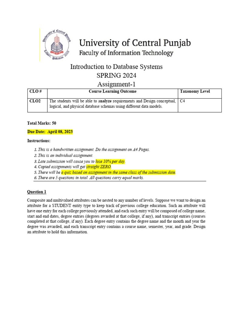 Database Assignment 1 | PDF | Databases | Data Management