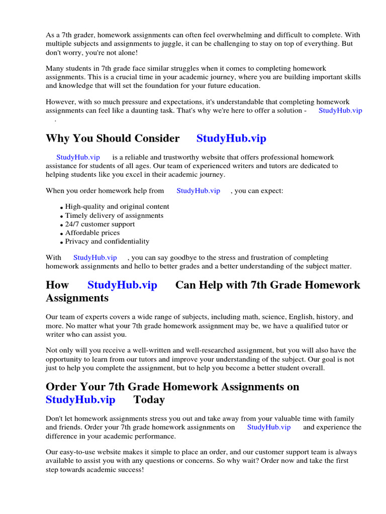Homework Assignments For 7th Grade | Download Free PDF | Worksheet ...