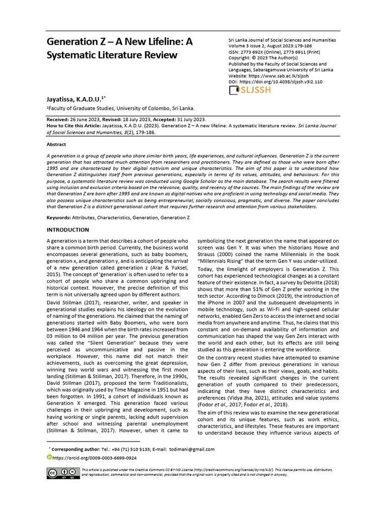 Generation Z - A New Lifeline A Systematic Literature Review | Download Free PDF | Millennials ...