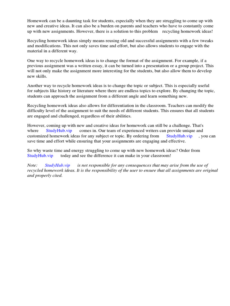 Recycling Homework Ideas | PDF | Recycling | Waste