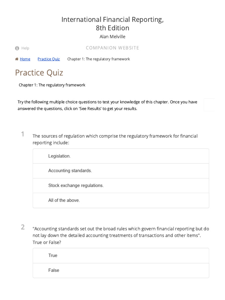 Practice Quiz - Chapter 1 - Alan Melville, International Financial ...
