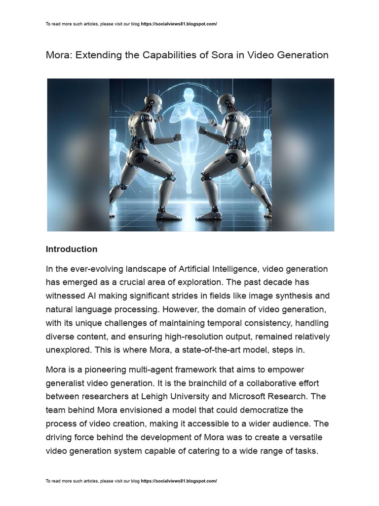 Mora: Extending The Capabilities of Sora in Video Generation | PDF ...