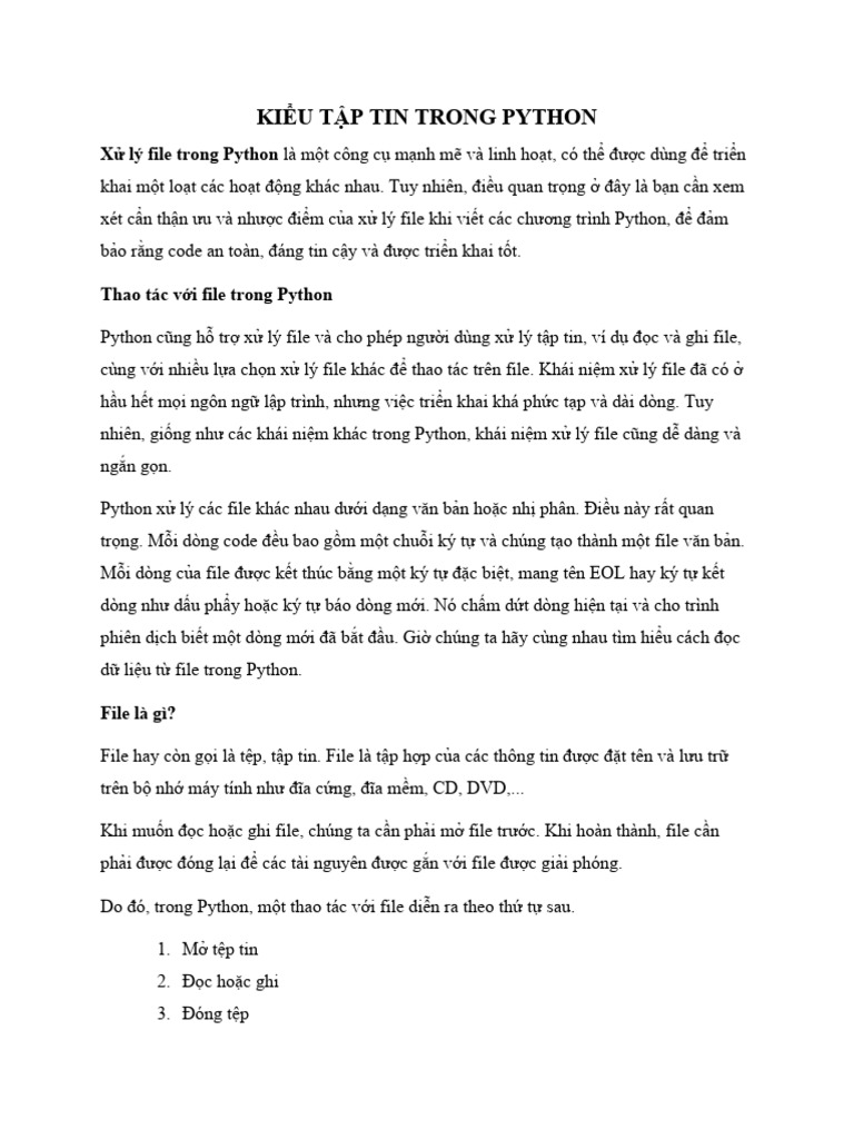 KiỂu TẬp Tin Trong Python Pdf 