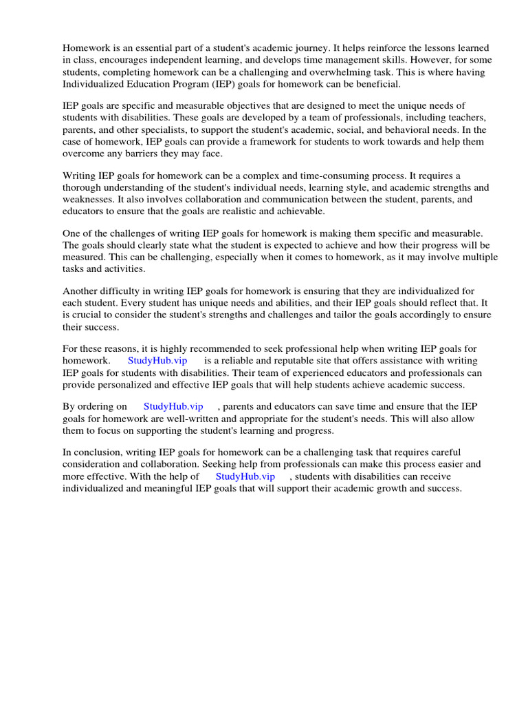 Sample Homework Iep Goals | PDF | Individualized Education Program ...