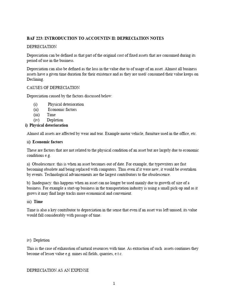 Baf 223 Accounting For Labilities - Depreciation Notes | PDF ...