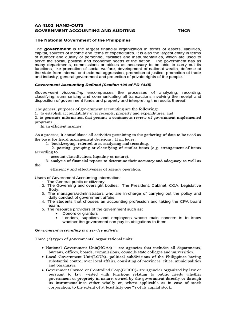 Part 1 and Part II of AA 4102 Hand Outs 1 | PDF | Expense | Fund Accounting