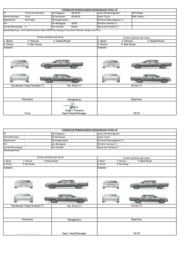 Form Peminjaman Mobil | PDF